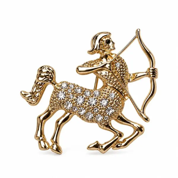 BY OZGE Sparkling Gold Plated Sagittarius Zodiac Centaur Statet Brooch Gold - Gold/white