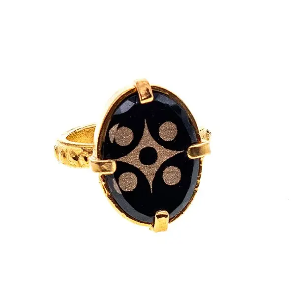 GEM KINGDOM Black Star Intaglio Ring - Black/gold