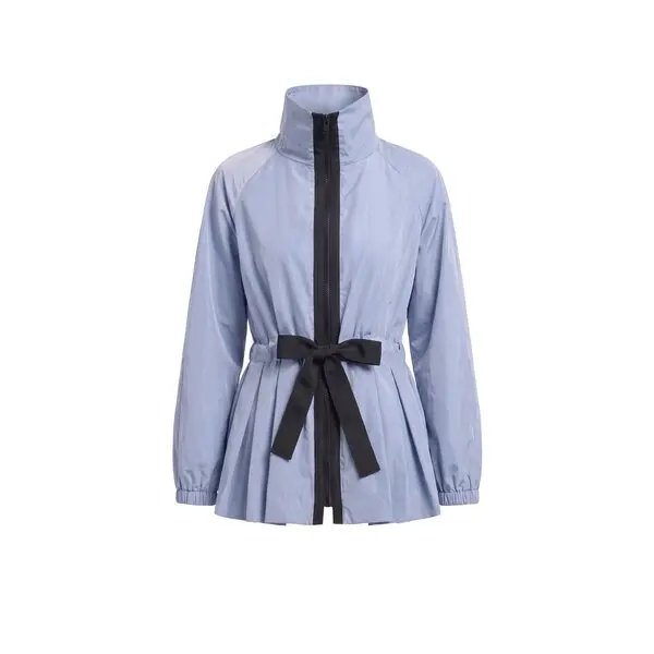 CONCEPT A TROIS Glacier Short Pleated Trench Coat In Technical Fabric