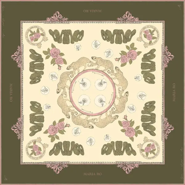 MARIA RO Jaguar Serpent & Rose. Olive Silk Twill Scarf