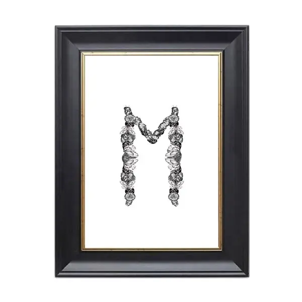 JOHANNA FLEMING Alphabet Typography Letter M Fine Art Print A4 - Black/white/grey