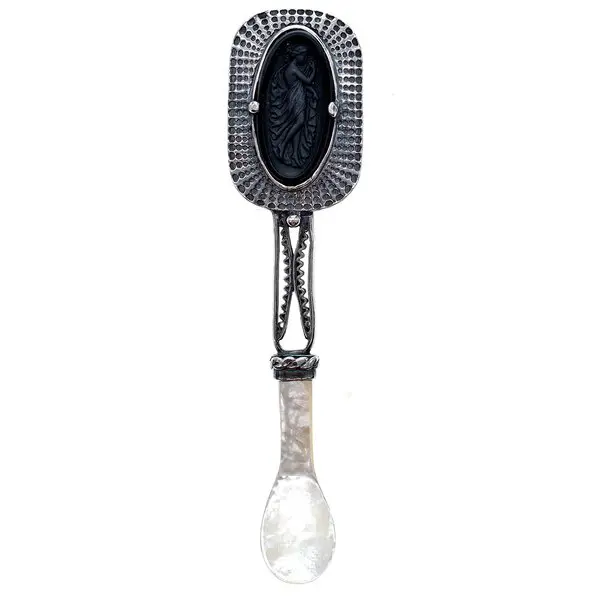 GEM KINGDOM Caviar Spoon Sterling Silver & Vintage Cameo - Silver/white