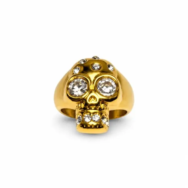 JAGGED HALO JEWELRY Meto Crystal Skull Ring Stainless Steel Yellow Platied - Gold