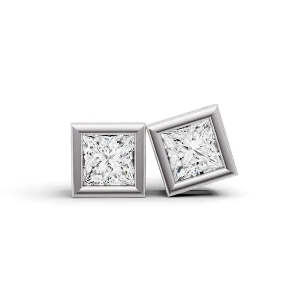 SEREIA OFFICIAL 14k Gold Studs 0.25 Carat Earrings Princess Bezel White Gold - Silver