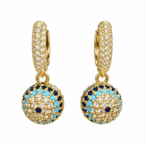 BY OZGE Mystic Protection Turquoise Crystal Evil Eye Gold Plated Huggie Drop Earrings Gold - Gold/blue/black