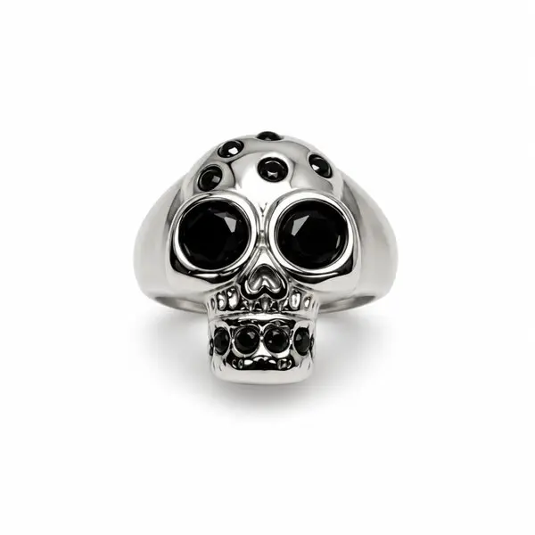 JAGGED HALO JEWELRY Meto Crystal Skull Ring Stainless Steel White Gold Plated - Silver