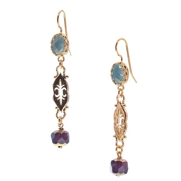 GEM KINGDOM Aqua Onyx & Vintage Filigree Earrings - Blue/gold