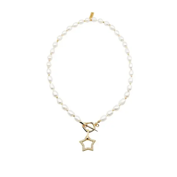 THE BULUMS The Montana Signature Natural Pearl Crystal Pavé Star Charm Necklace - Gold/white