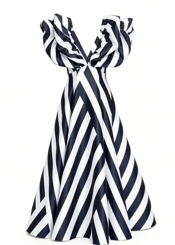 MAXJENNY Shoulder Statet Gown & White - Black