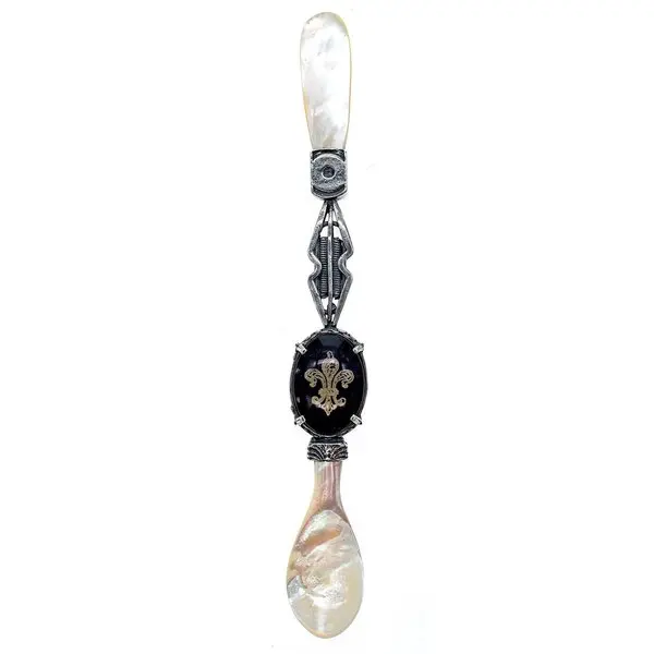 GEM KINGDOM Caviar Spoon Sterling Silver Fleur-de-lis - Silver/black