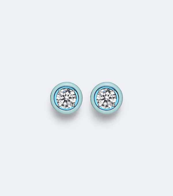 KAMYEN Dottie 18kt White Gold And Enamel Earrings With Diamonds - Blue