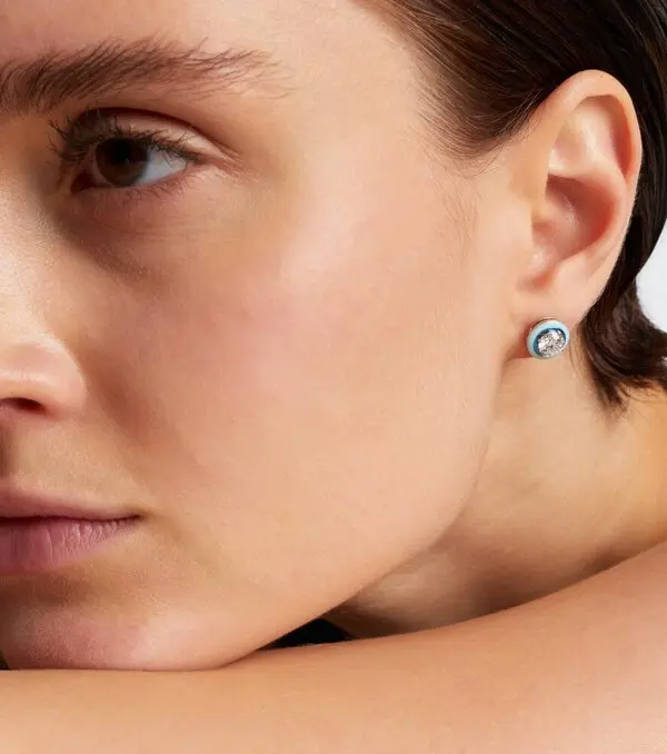 KAMYEN Dottie 18kt White Gold And Enamel Earrings With Diamonds