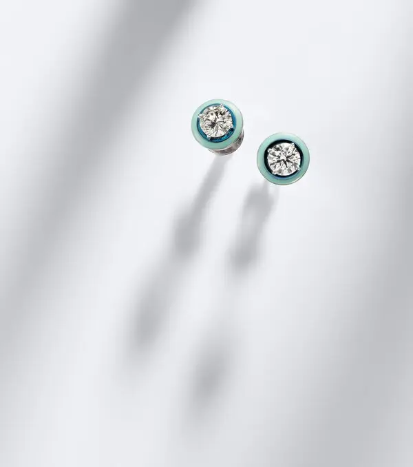 KAMYEN Dottie 18kt White Gold And Enamel Earrings With Diamonds