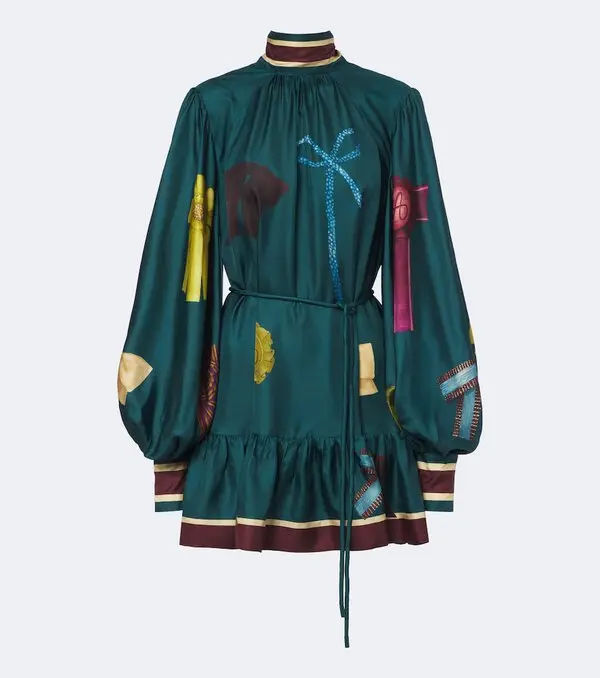 ALEMAIS Rosette Printed Silk Twill Minidress - Multicoloured