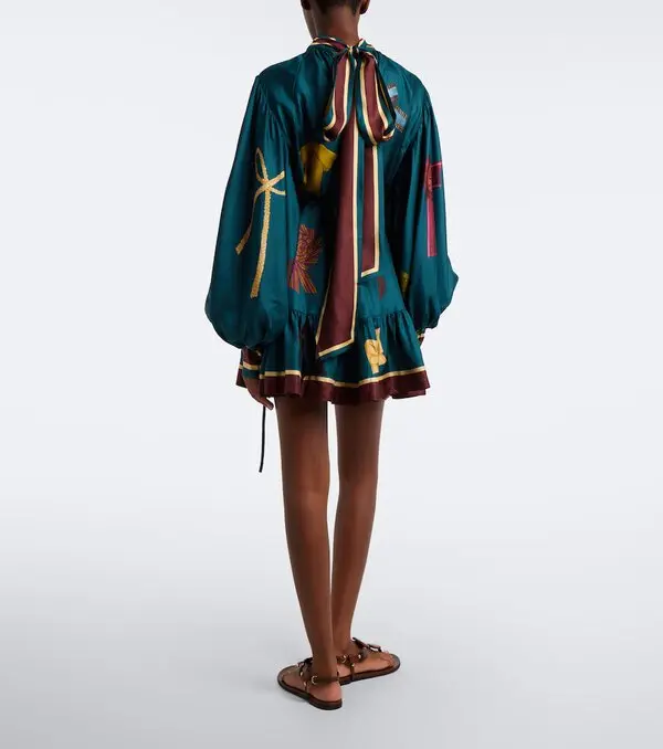 ALEMAIS Rosette Printed Silk Twill Minidress