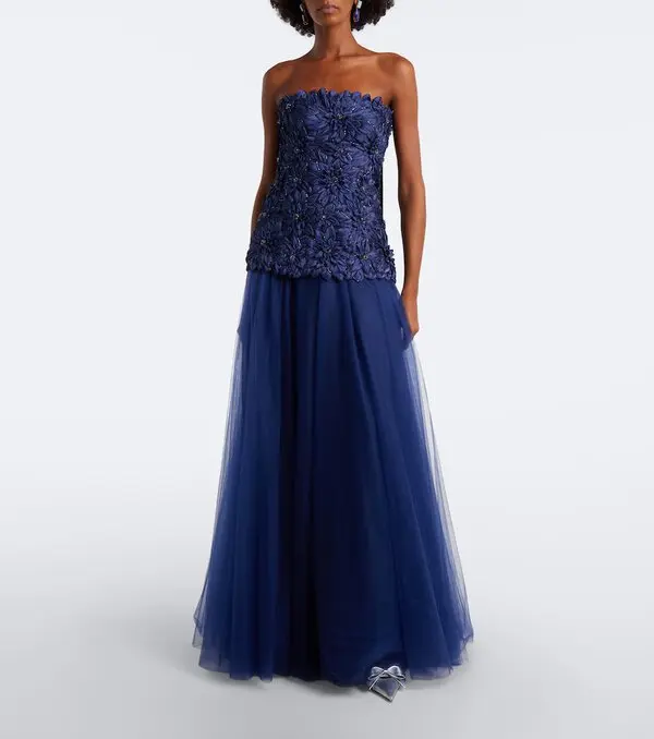 Costarellos Gisella Tulle And Lurex® Satin Bustier Gown