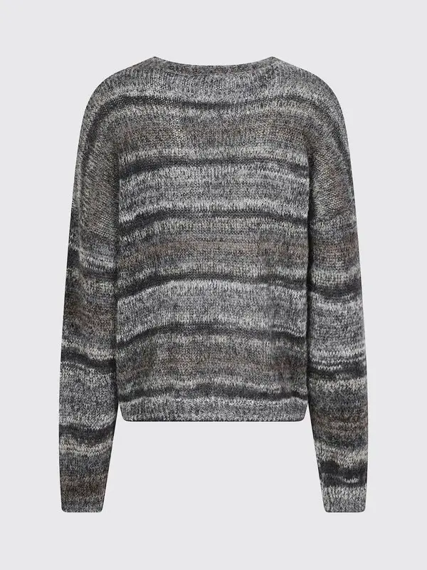 ROBERTO COLLINA Striped Crewneck Sweater In Alpaca Wool With Dropped Shoulders - Black