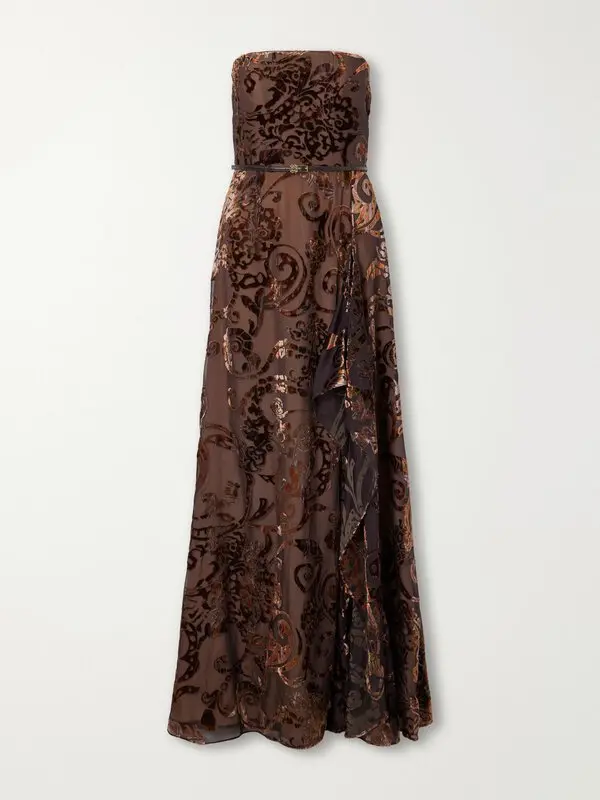 Elie Saab Strapless Belted Devoré Silk-blend Velvet Gown