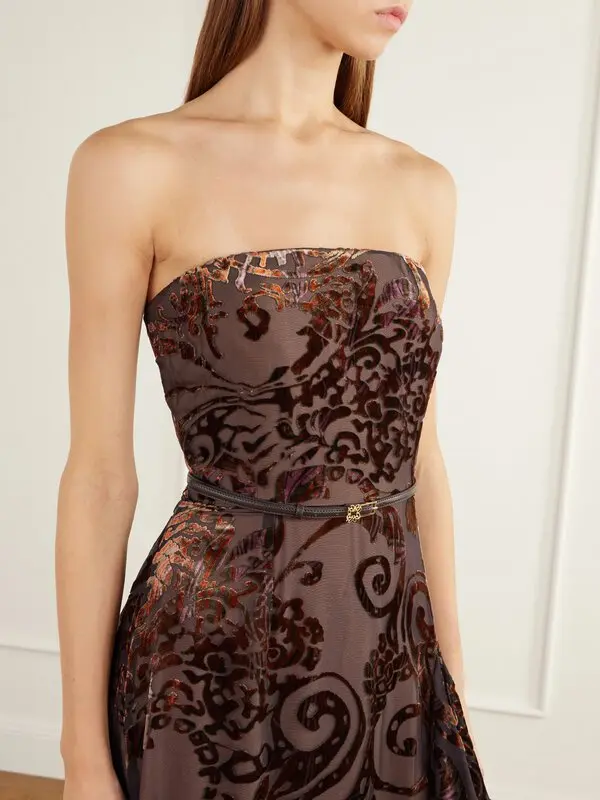 Elie Saab Strapless Belted Devoré Silk-blend Velvet Gown