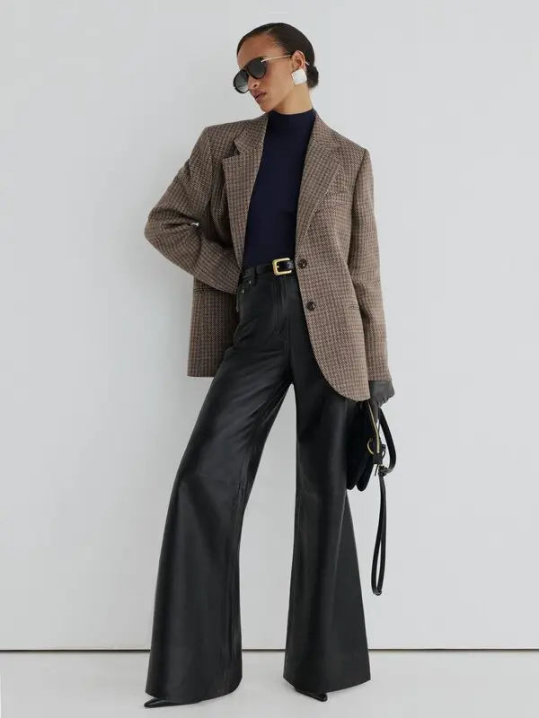 ATELIER Wool Cotton Check Single Breasted Relaxed Fit Blazer