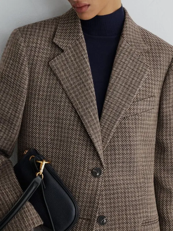 ATELIER Wool Cotton Check Single Breasted Relaxed Fit Blazer