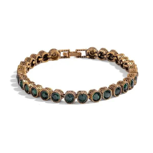 EBRU JEWELRY Emerald Antique Gold Tennis Mystic Bracelet - Green