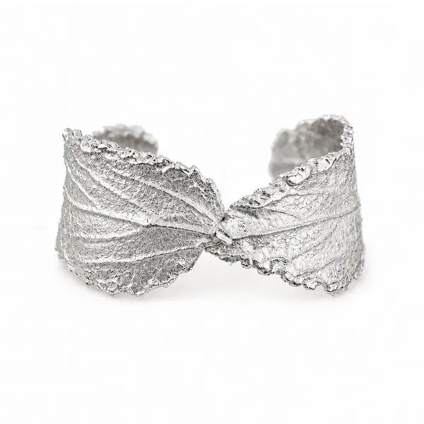 MOTHER NATURE JEWELRY Hibiscus Leaf Bracelet, Handmade Statet Cuff Nature Jewelry, Sterling - Silver