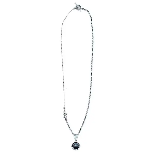 GEM KINGDOM Black Pearl Pendant Sterling Silver Necklace - Black/silver