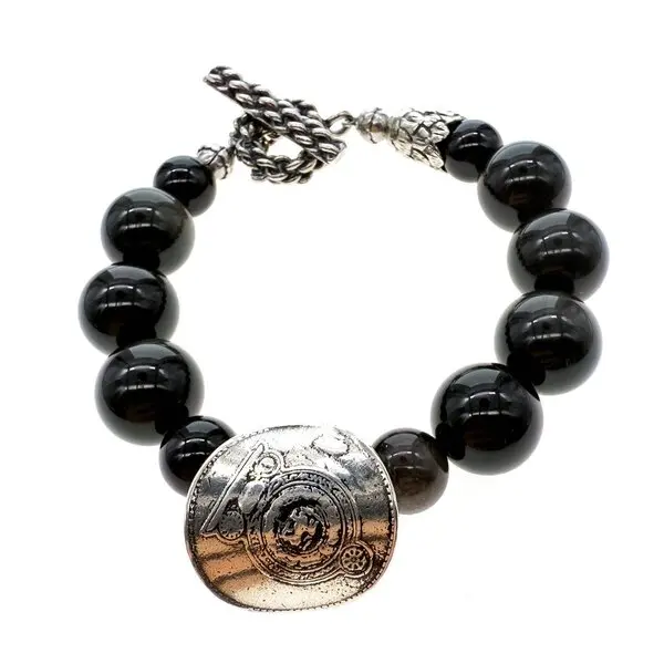 GEM KINGDOM Golden Sheen Obsidian Beaded Bracelet