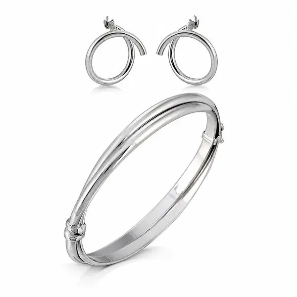 GOLD & HONEY Sterling Crossover Bangle Bracelet & Hoop Earrings Set - Silver