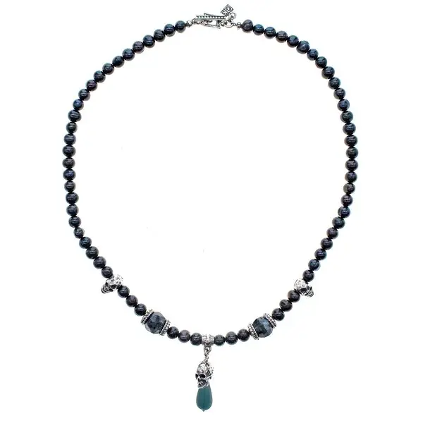 GEM KINGDOM Skull & Beaded Necklace - Black/silver