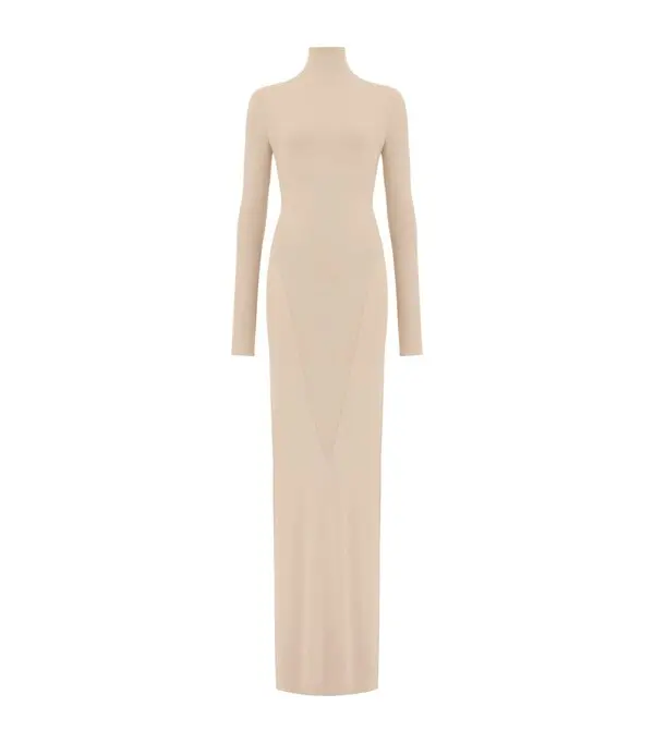 Alaïa Jersey High-neck Maxi Dress - Grey