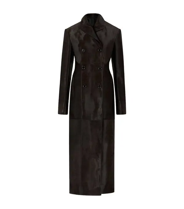 Alaïa Pony Calfskin Double-breasted Coat - Brown