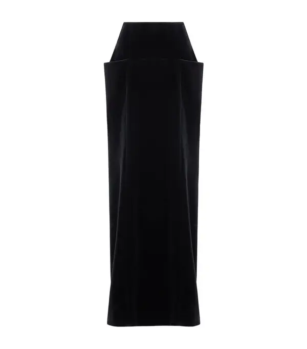 Alaïa Cotton Velvet Maxi Column Skirt - Black