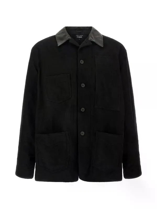 Comme Des Garçons Leather-collar Wool Jacket - Black