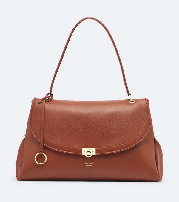 FERRAGAMO Sofia Large Leather Shoulder Bag - Brown