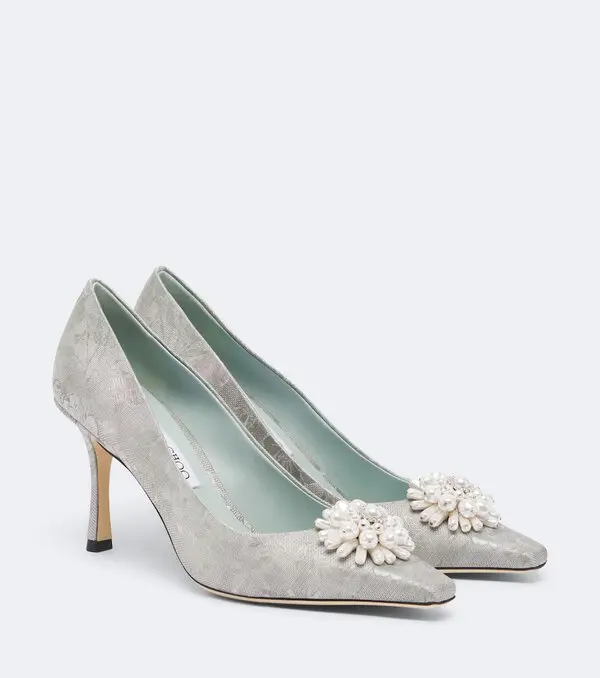 JIMMY CHOO Ines Embellished Floral Pumps - Silver