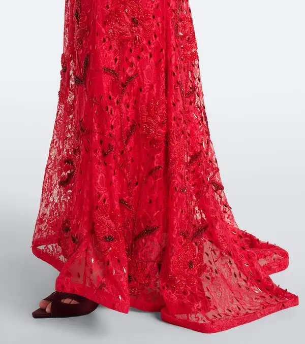 LA FUORI Embellished Lace Bustier Gown