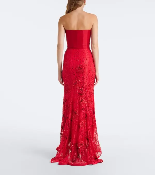 LA FUORI Embellished Lace Bustier Gown