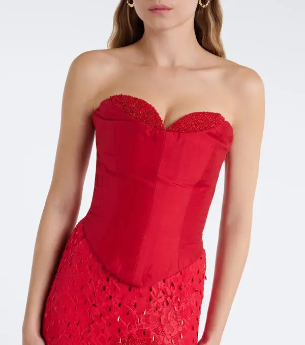 LA FUORI Embellished Lace Bustier Gown