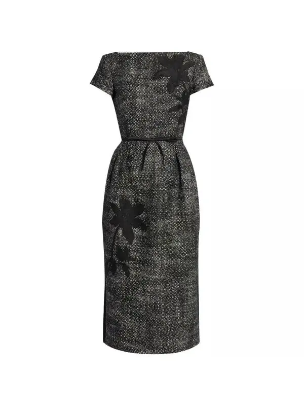 Erdem Floral-embroidered Bouclé Midi Dress - Grey