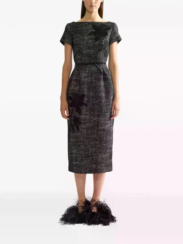 Erdem Floral-embroidered Bouclé Midi Dress - Grey