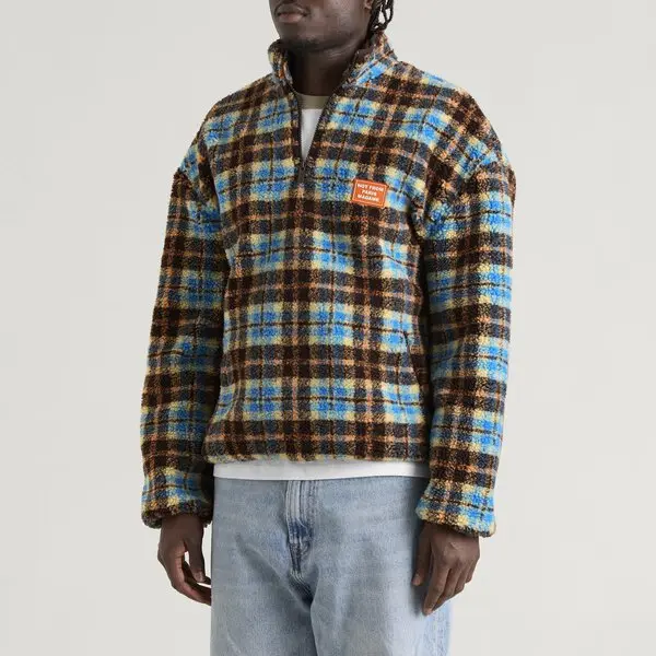 Drole De Monsieur Checked Sherpa Half Zipped Jacket