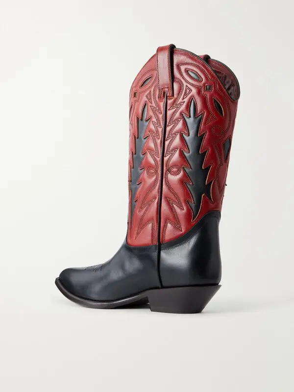 Rabanne Santiago Embroidered Two-tone Leather Knee Boots