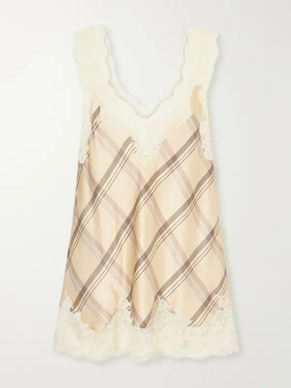 Rabanne Checked Lace-trimmed Silk-satin Cami - Multi