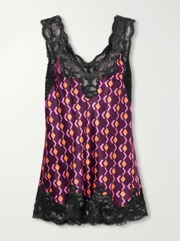 Rabanne Printed Lace-trimmed Silk-satin Cami