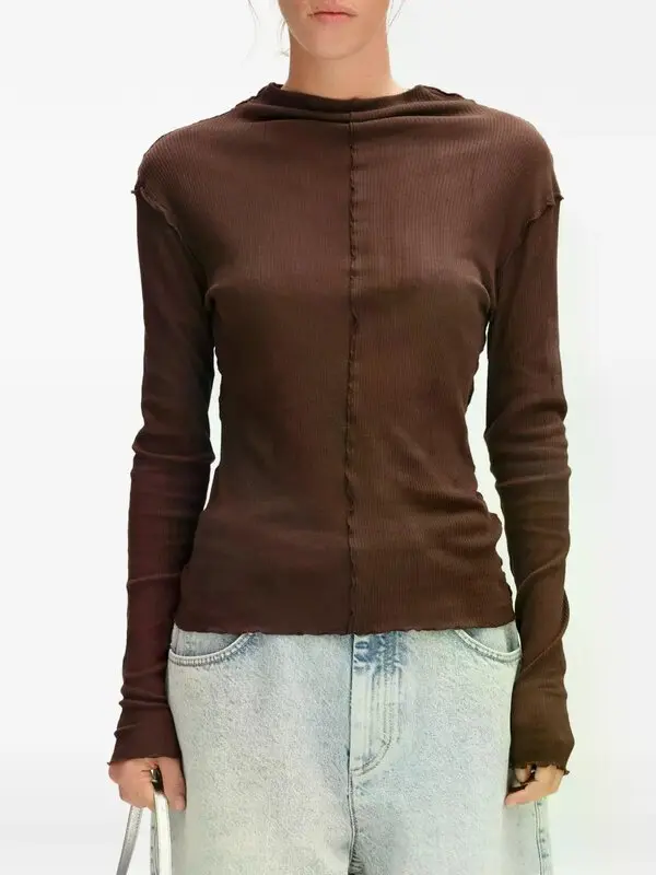 Bimba Y Lola Fitted Chocolate Ribbed T-shirt
