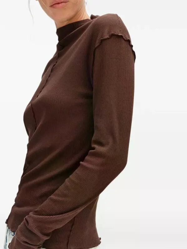 Bimba Y Lola Fitted Chocolate Ribbed T-shirt