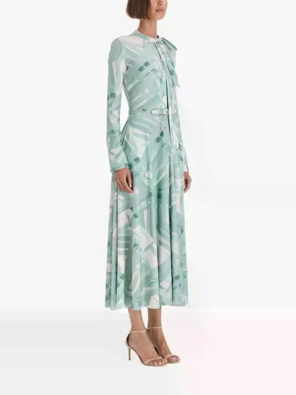 Oscar De La Renta Belted Abstract-print Midi Dress - Green
