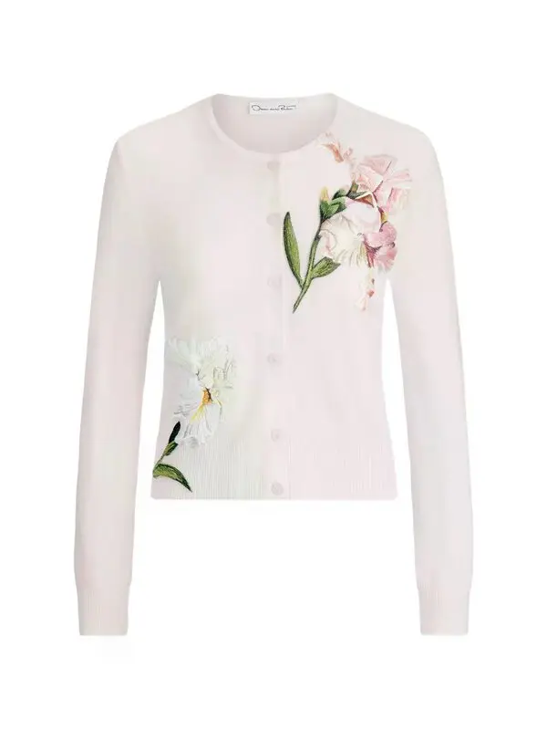 Oscar De La Renta Floral-embroidered Cardigan - Pink